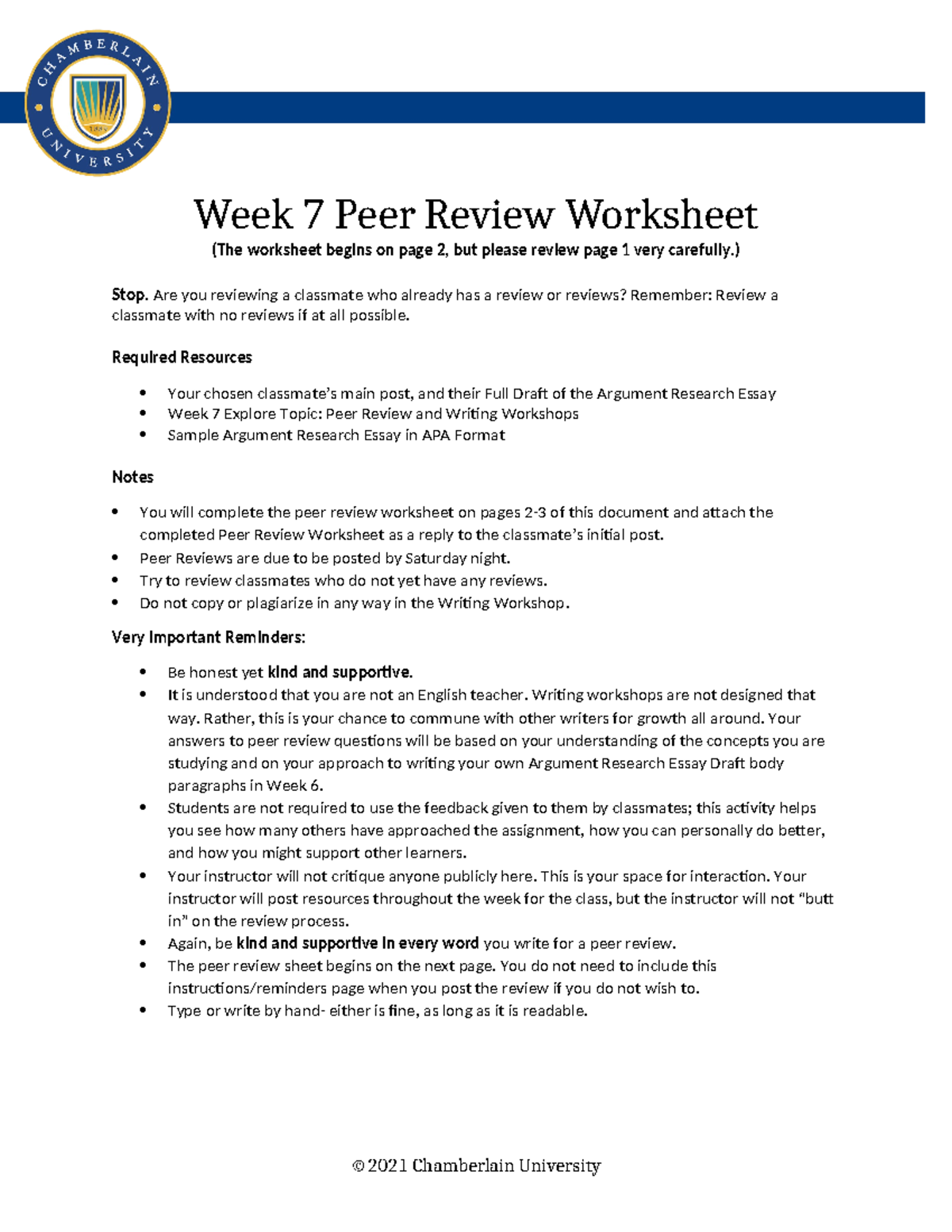 ENGL148 Week 7 Peer Review Worksheet - Week 7 Peer Review Worksheet ...