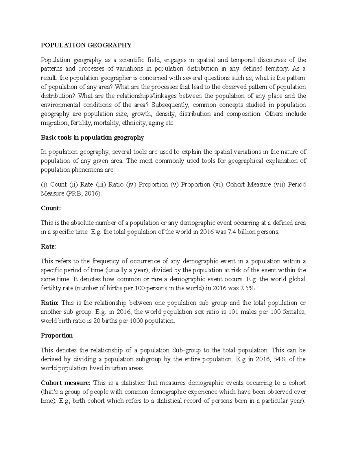 Population Geography Notes February 2O23 - POPULATION GEOGRAPHY ...