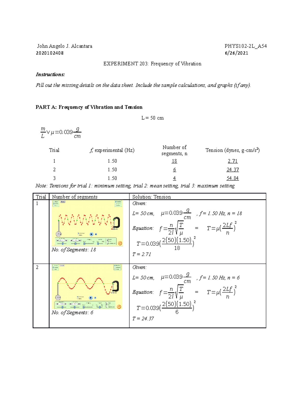 EXP203-Data Sheet Alcantara - John Angelo J. Alcantara PHYS102-2L_A ...