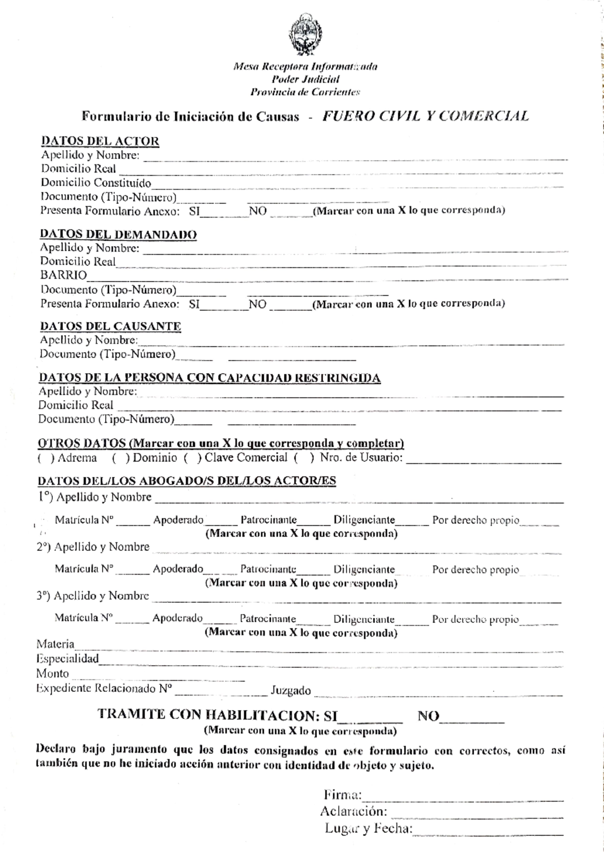 Formulario de iniciacion de causas - Mesa Receptora Informat:zada Poder ...