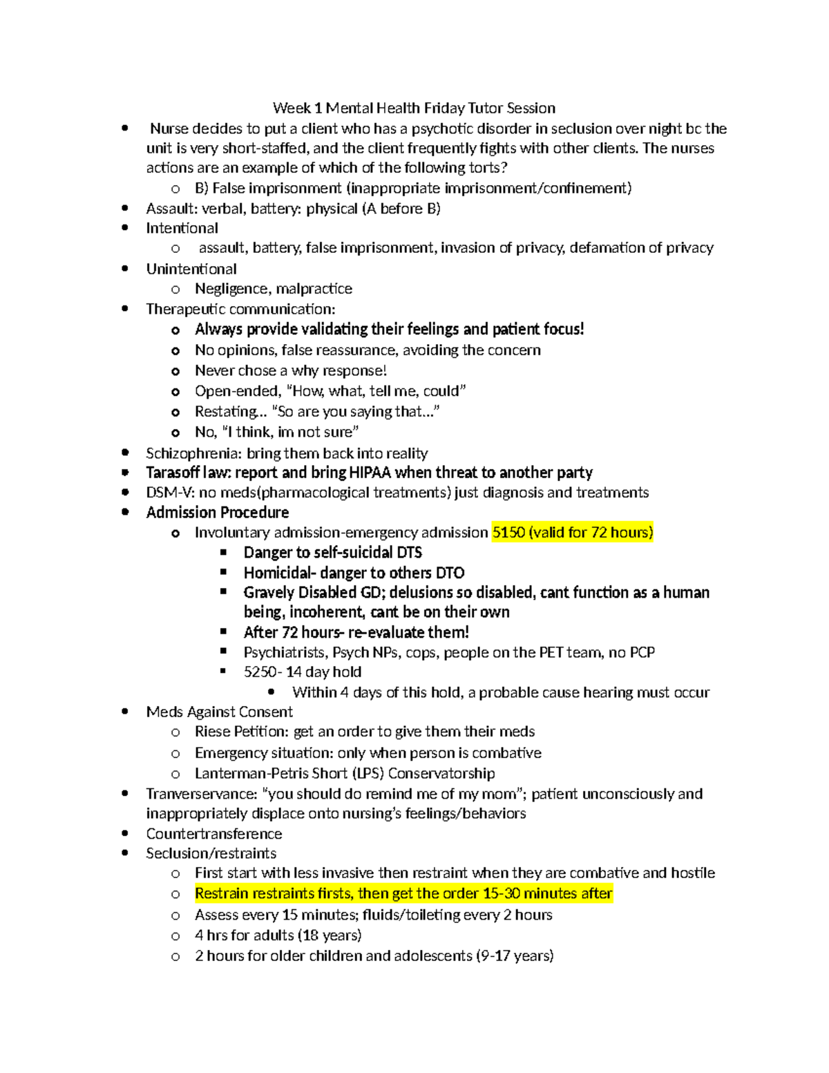 MH Tutor Session Week 1 - cool notes - Week 1 Mental Health Friday ...