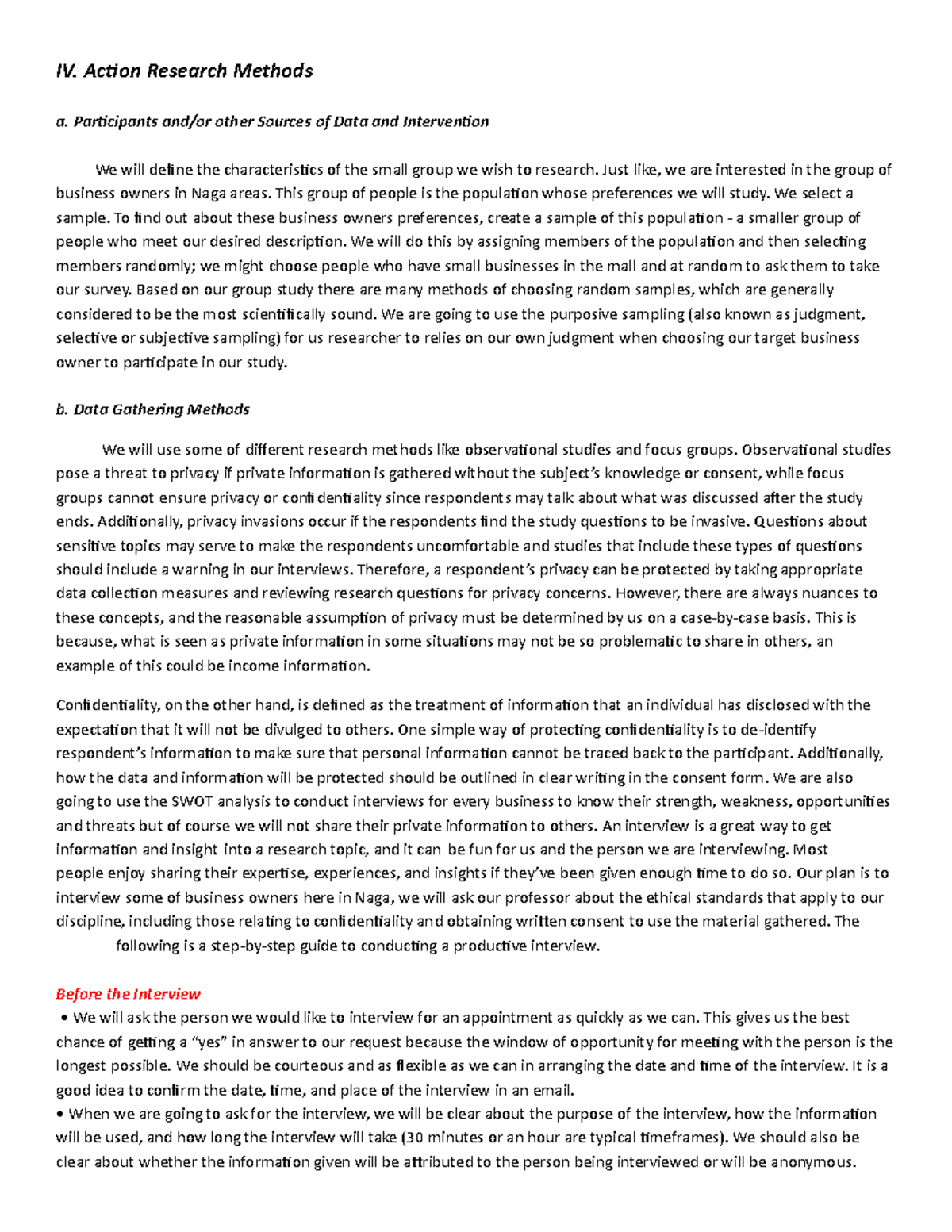 Action Research - hvfgccccdzs - IV. Action Research Methods a ...