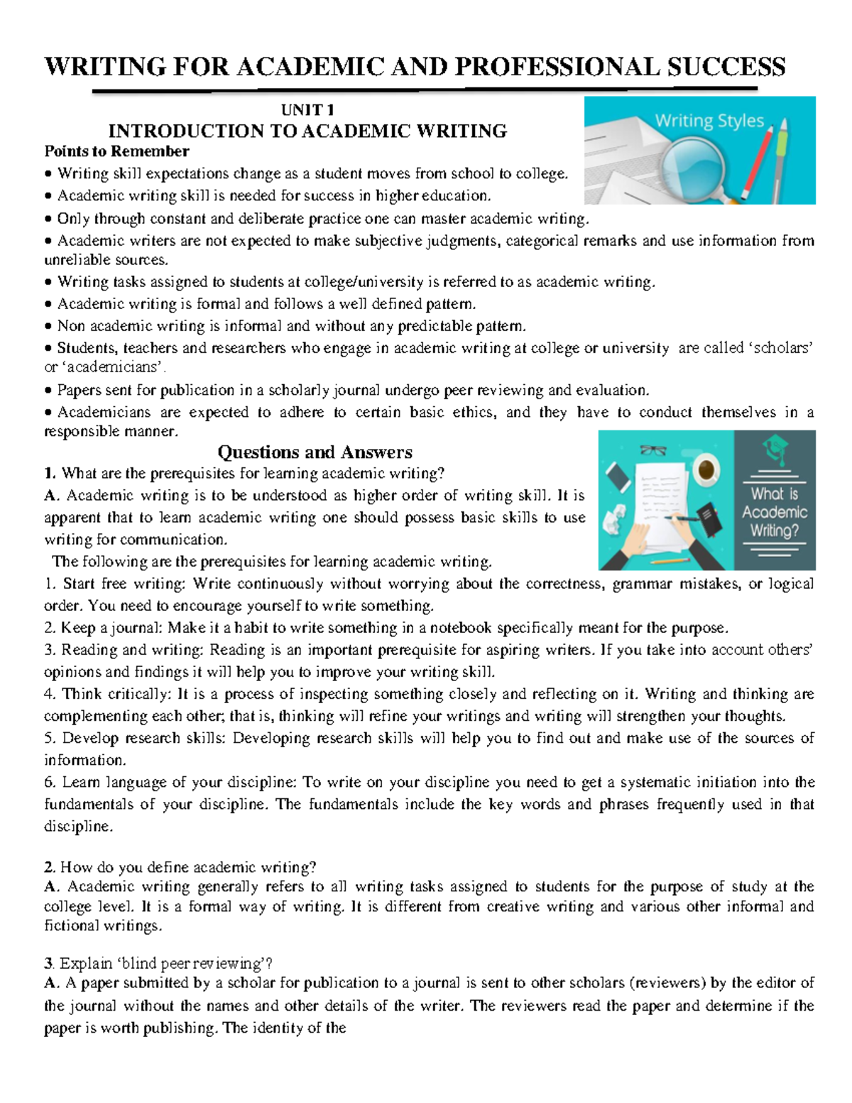 Accademic writing.. Notes, Question Answers - WRITING FOR ACADEMIC AND ...