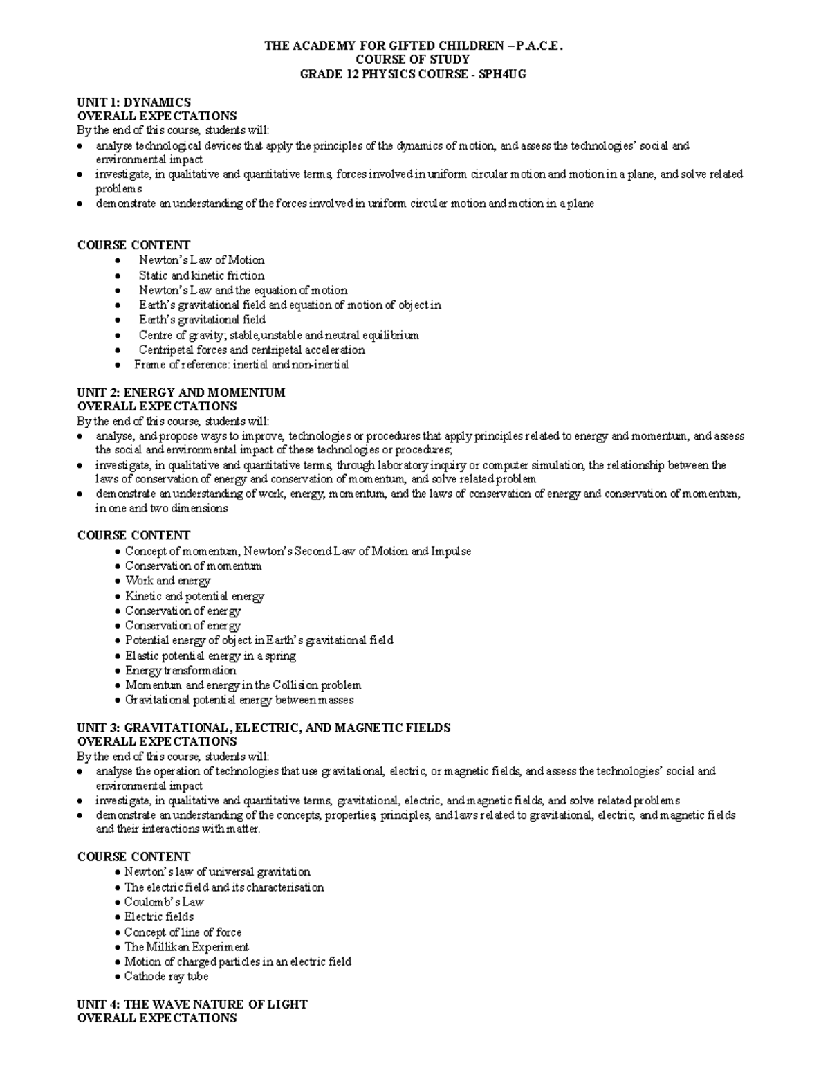 12Physics - sdfsdfsd - THE ACADEMY FOR GIFTED CHILDREN – P.A.C. COURSE ...