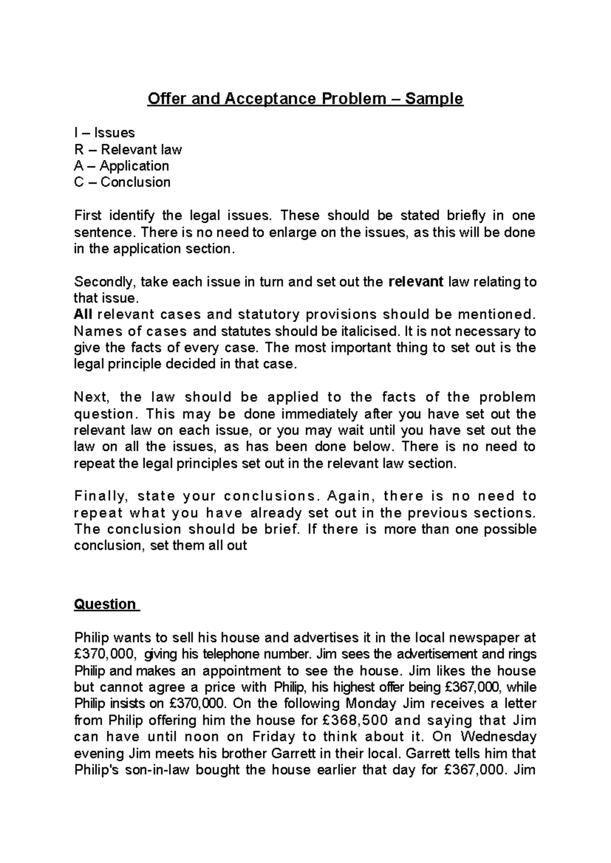 Offer and Acceptance Problem Q&A - Offer and Acceptance Problem ...