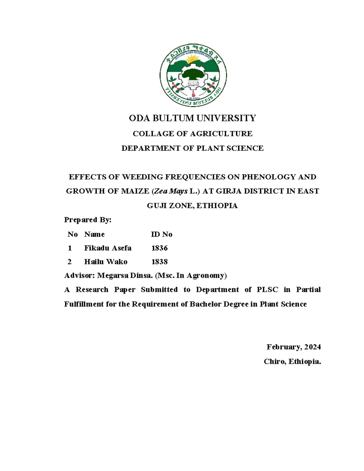 End - y6u8ibfvds - ODA BULTUM UNIVERSITY COLLAGE OF AGRICULTURE ...