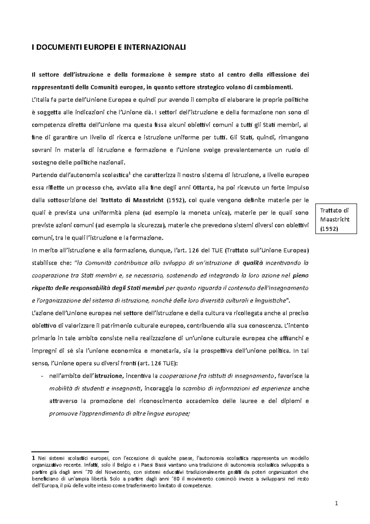 Documenti Europei E Internazionali - I DOCUMENTI EUROPEI E ...