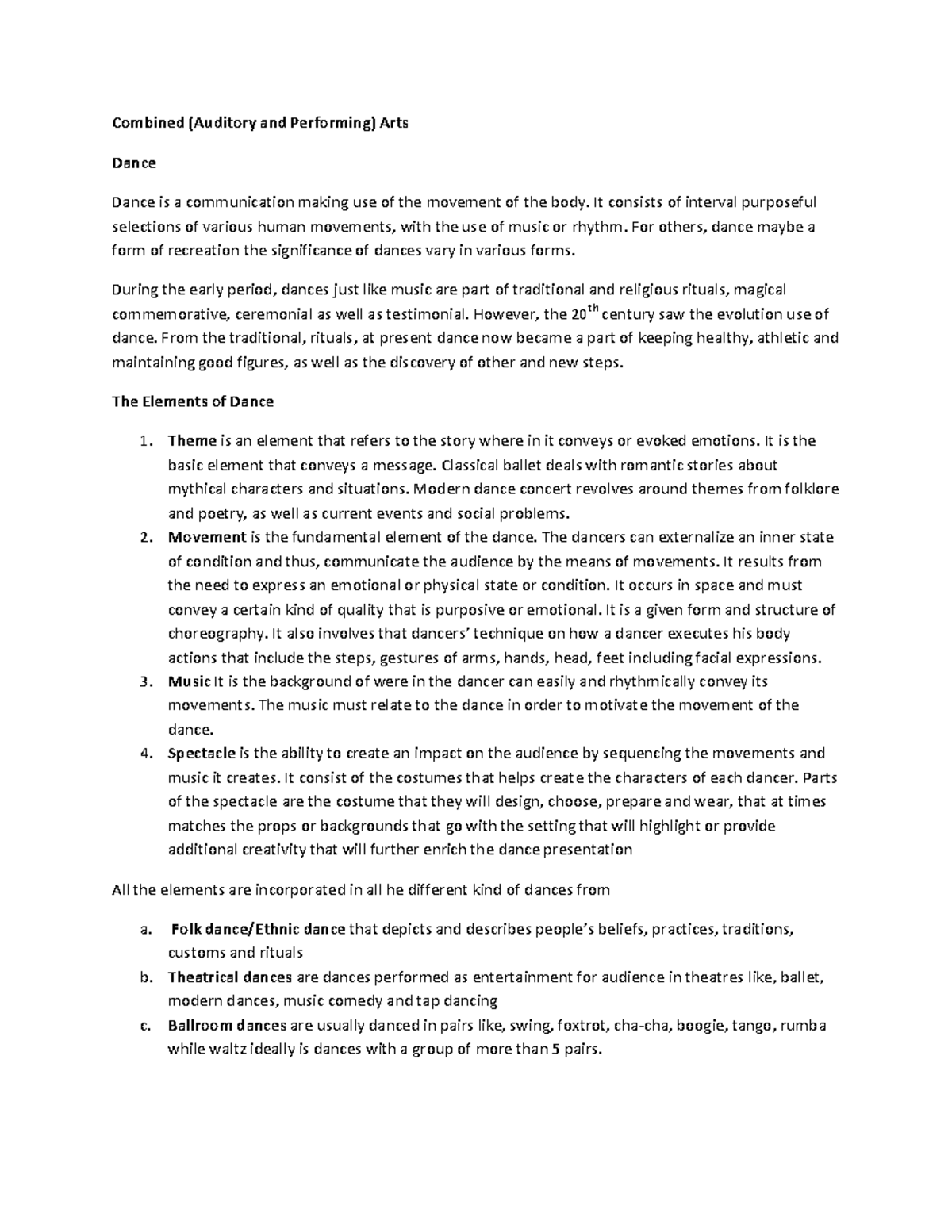 Combined (Auditory and Performing) Arts - Combined (Auditory and ...