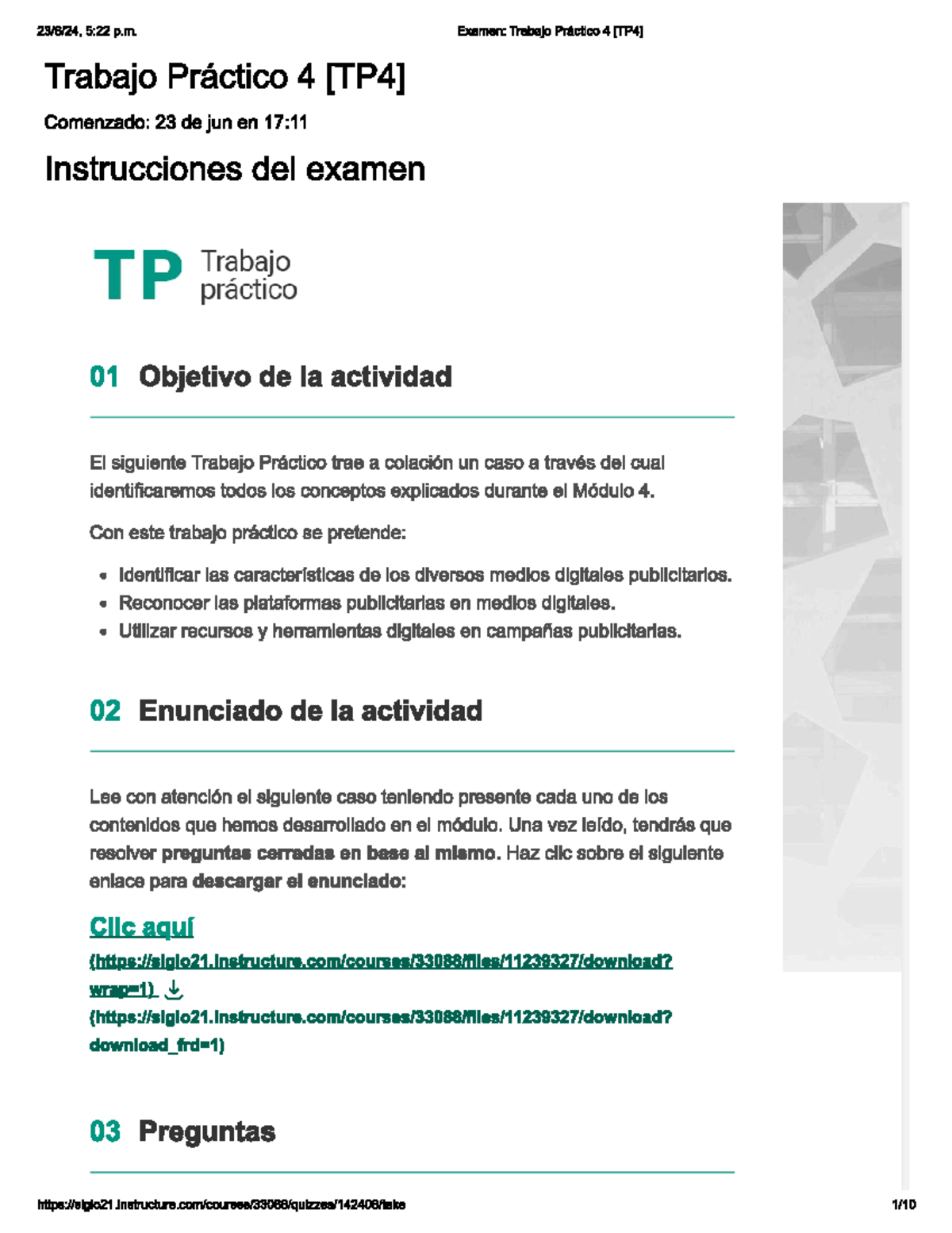 TP 4 Certificaciones Digitales Canvas NOTA 95 - 5:22 p. Examen: Trabajo Práctico 4 Trabajo ...