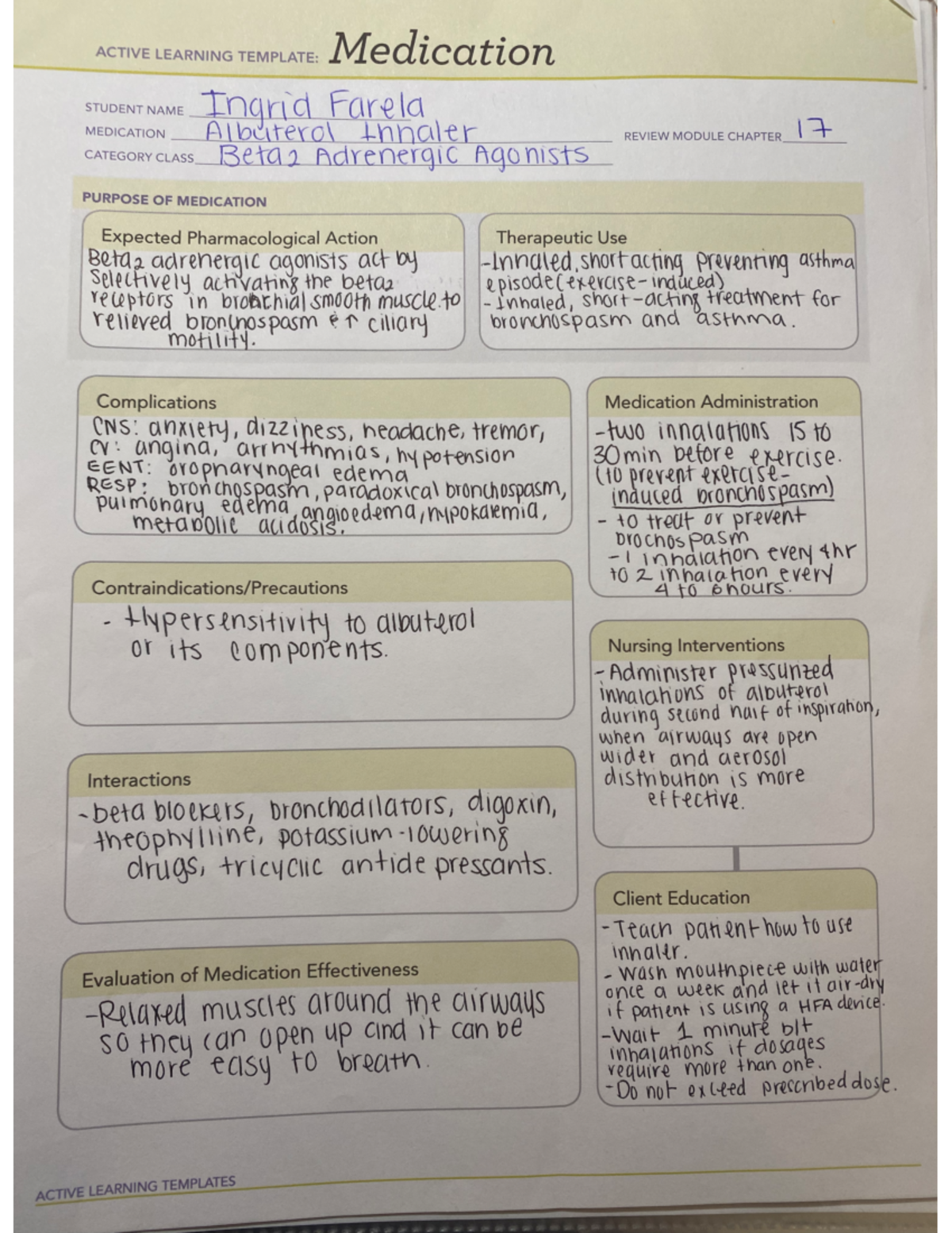 Albuterol - Med Card - NURS 120 - Studocu