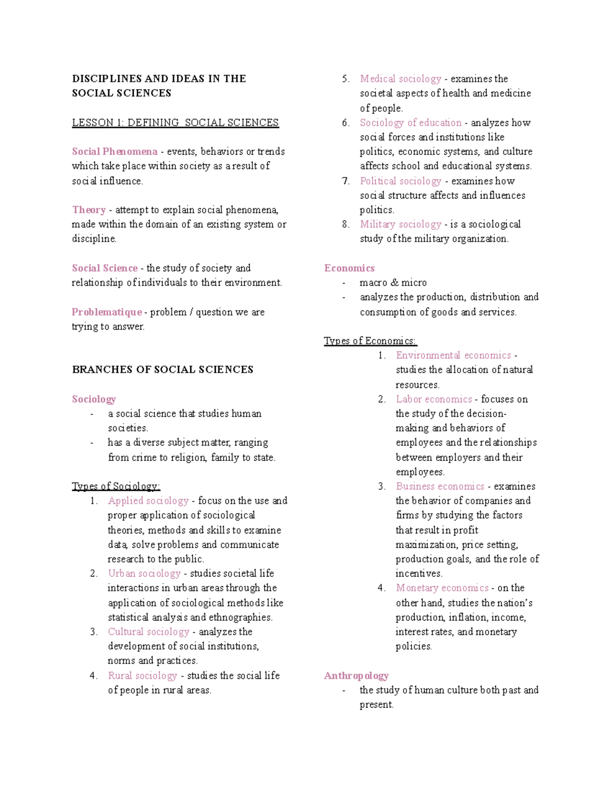 Diass Notes Tackles About Social Sciences And Its Branches Disciplines And Ideas In The