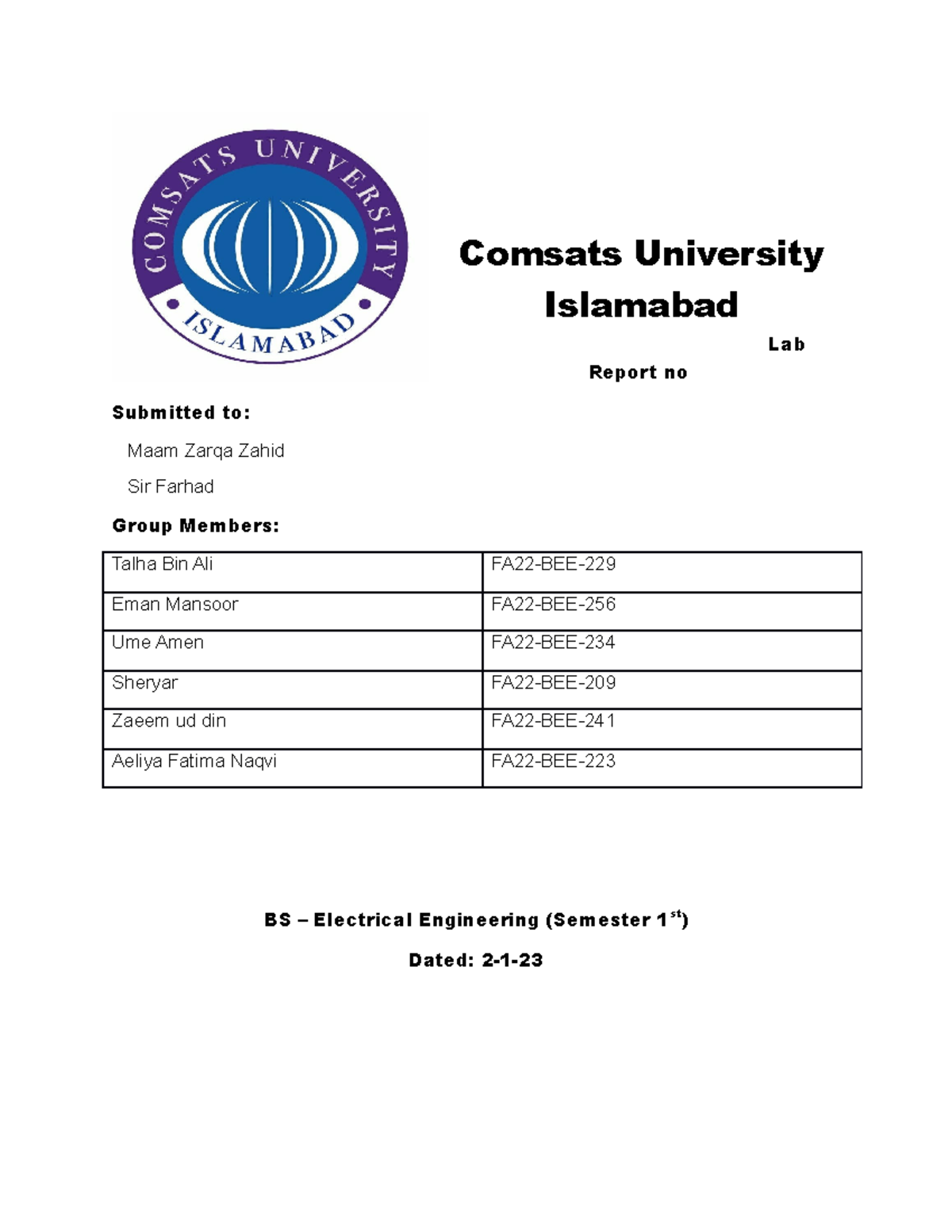 Lab Report Applied Physics Comsats University Islamabad Lab Report No Submitted To Maam Zarqa 