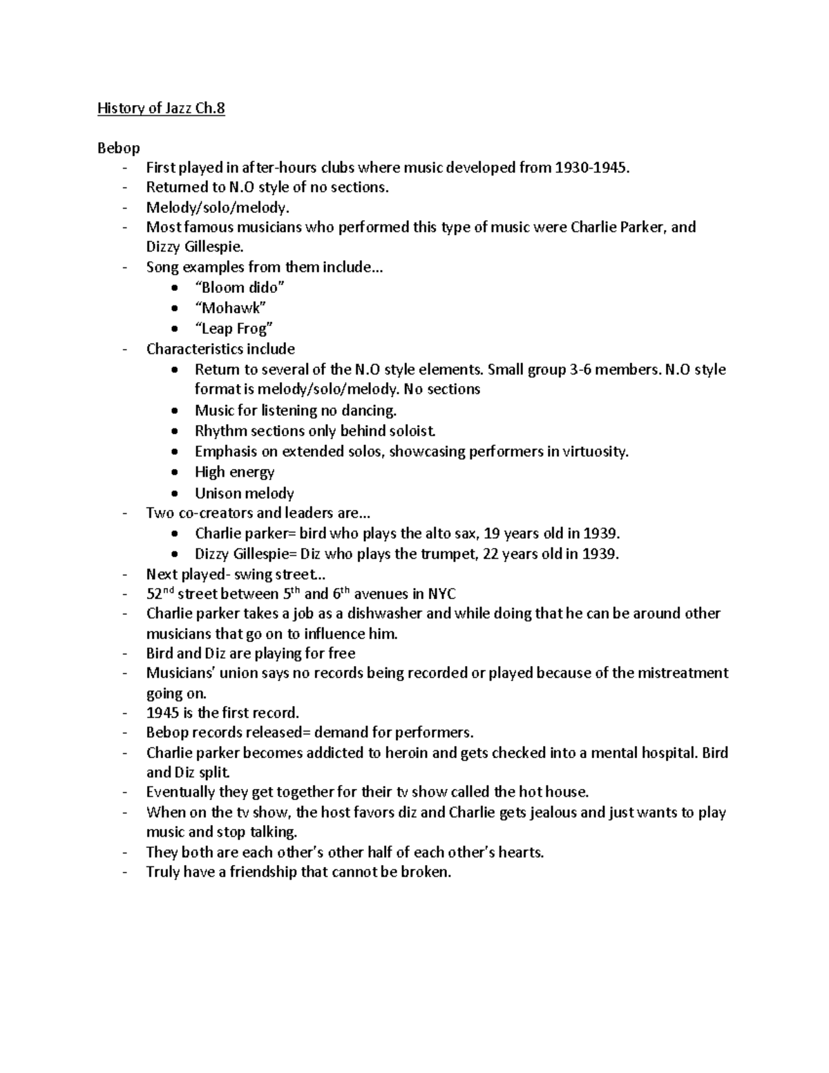 History of Jazz Ch 8 - This document focuses on concepts from ch.8 and ...