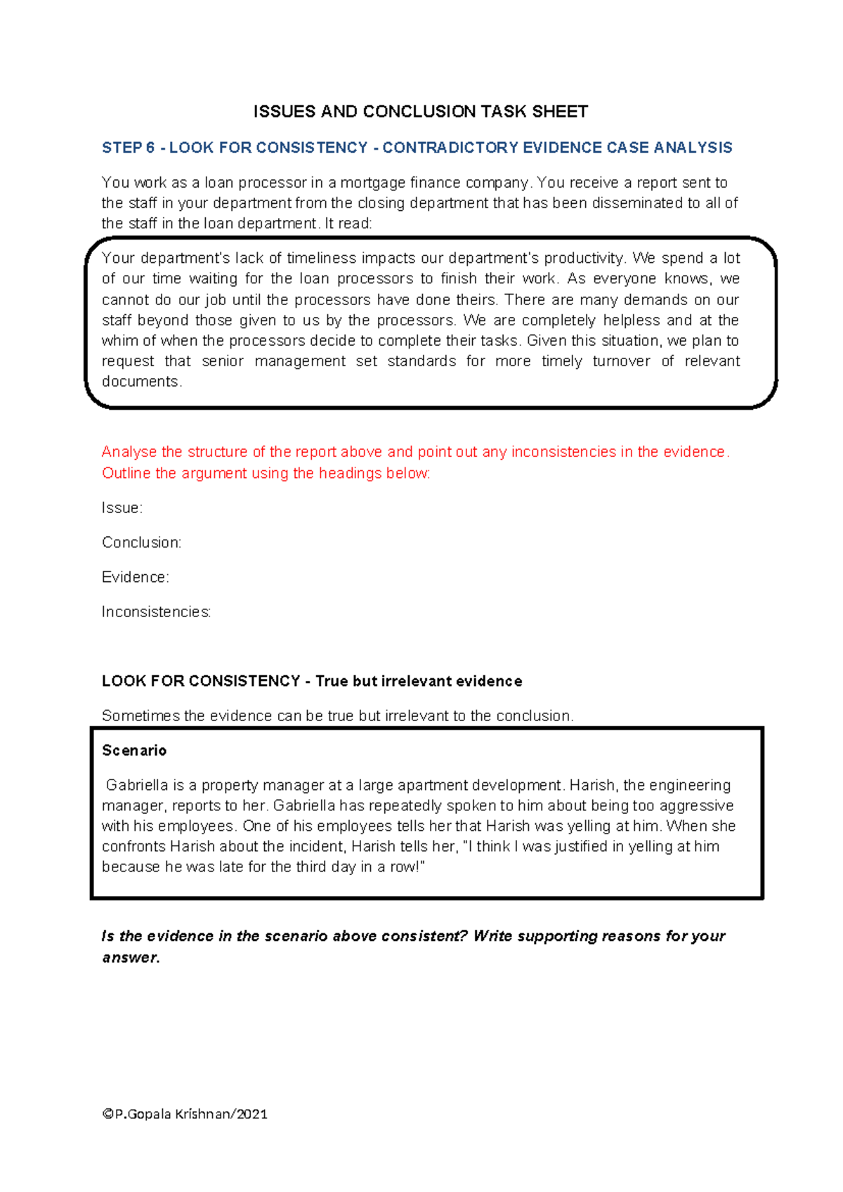 Issues AND Conclusion TASK Sheet - ISSUES AND CONCLUSION TASK SHEET ...