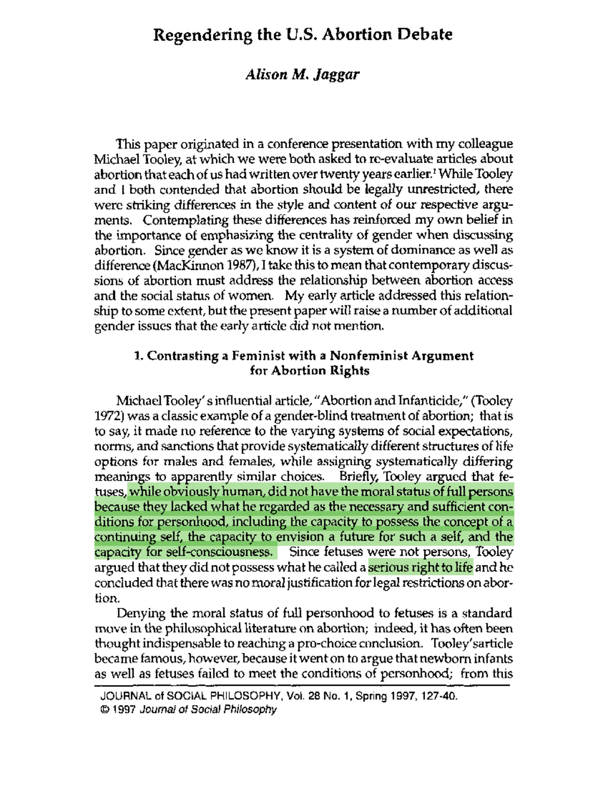 Jaggar-1997-Journal of Social Philosophy - Regendering the U.S Debate ...