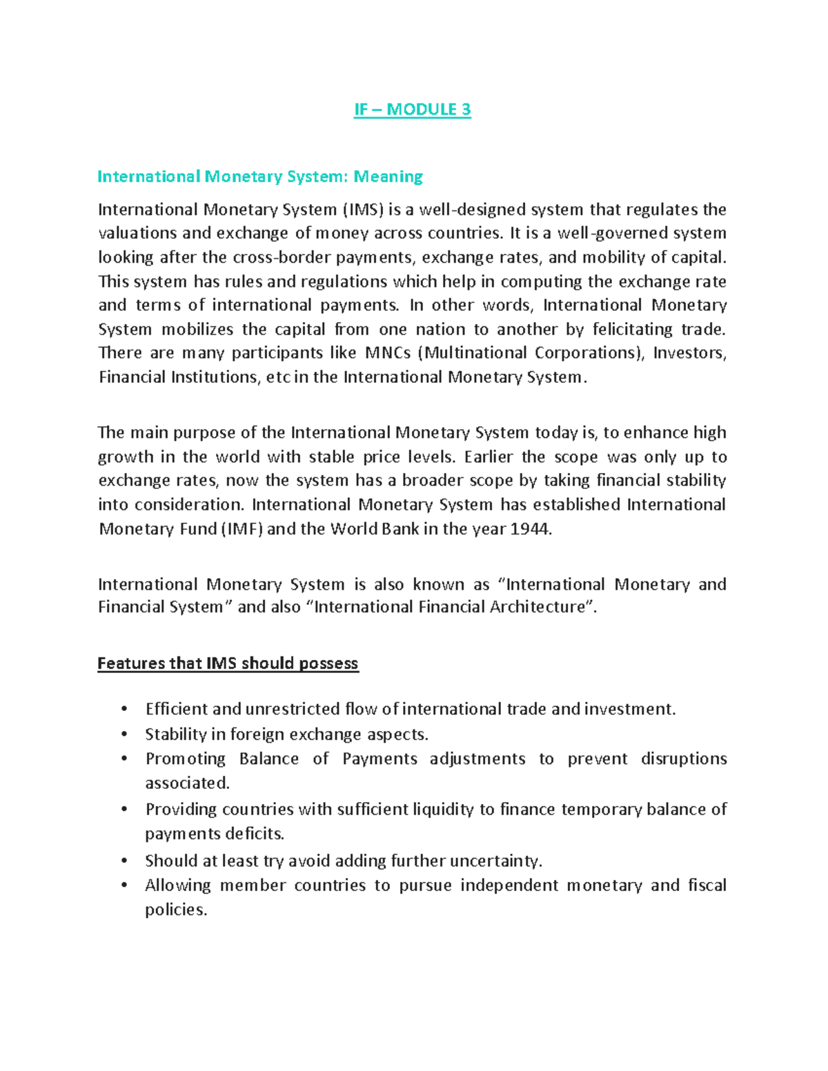 IF - Module 3 - International finance - IF – MODULE 3 International ...