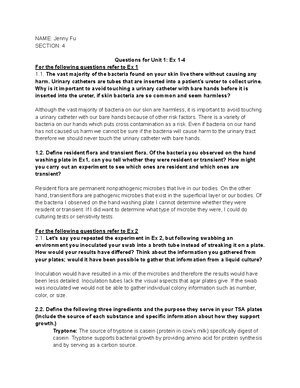Lab Ex 18 19 20 - Microbiology Lab worksheet assignments with answers ...