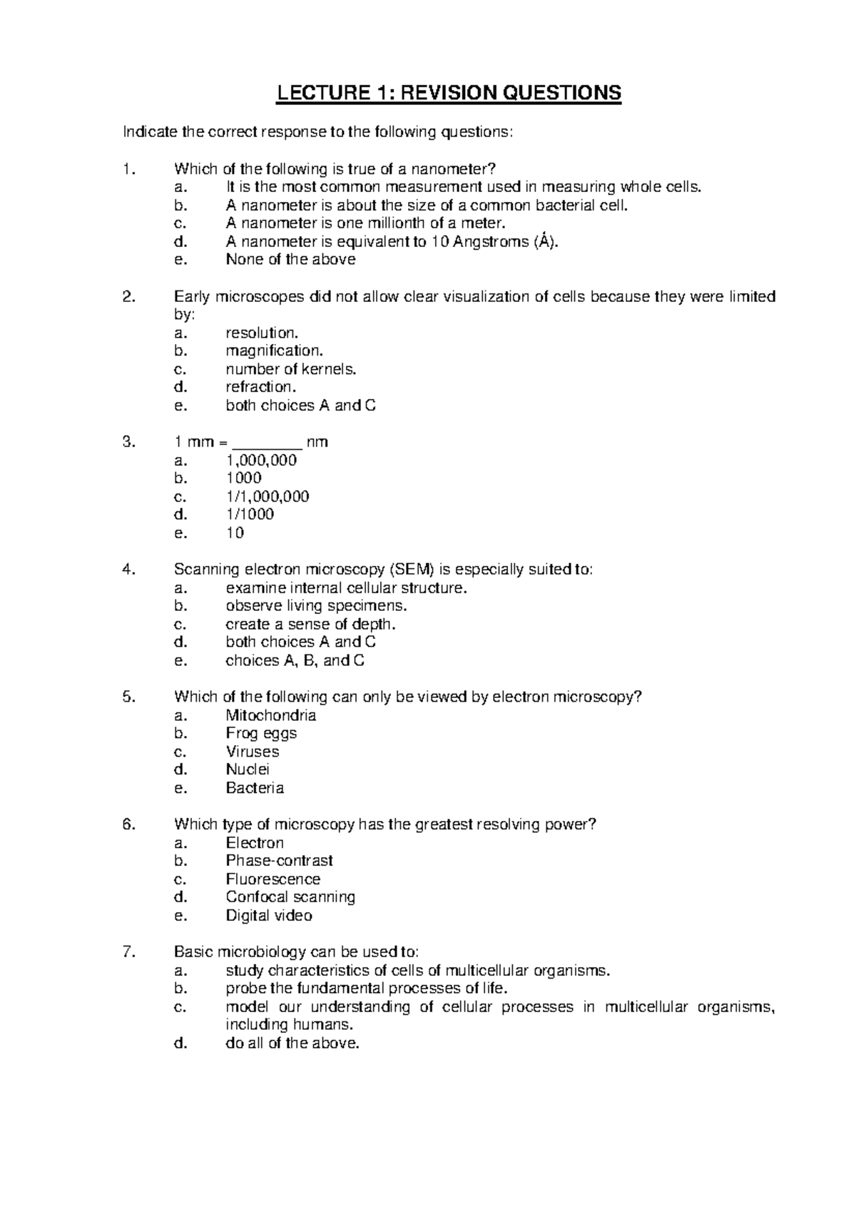 Revision Qs 1 - quiz with answer - LECTURE 1: REVISION QUESTIONS ...