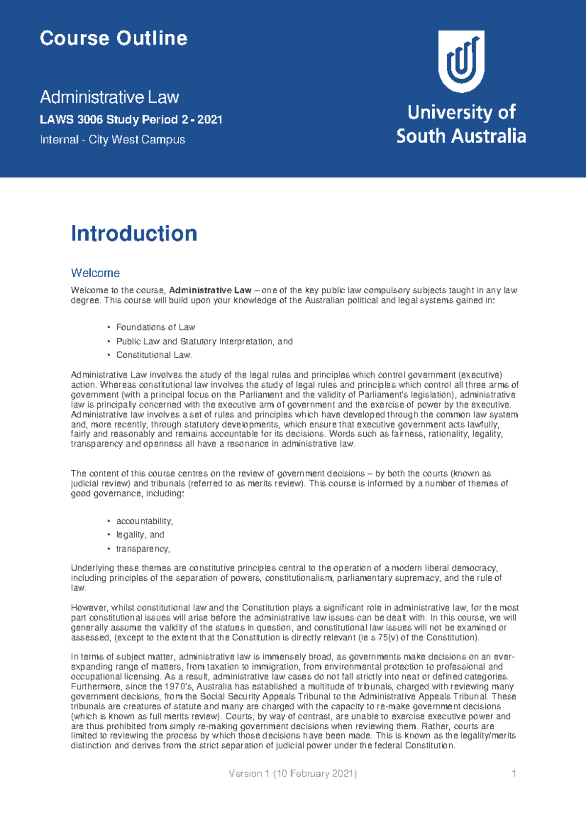 Course Outline family law unisa - Course Outline Administrative Law ...