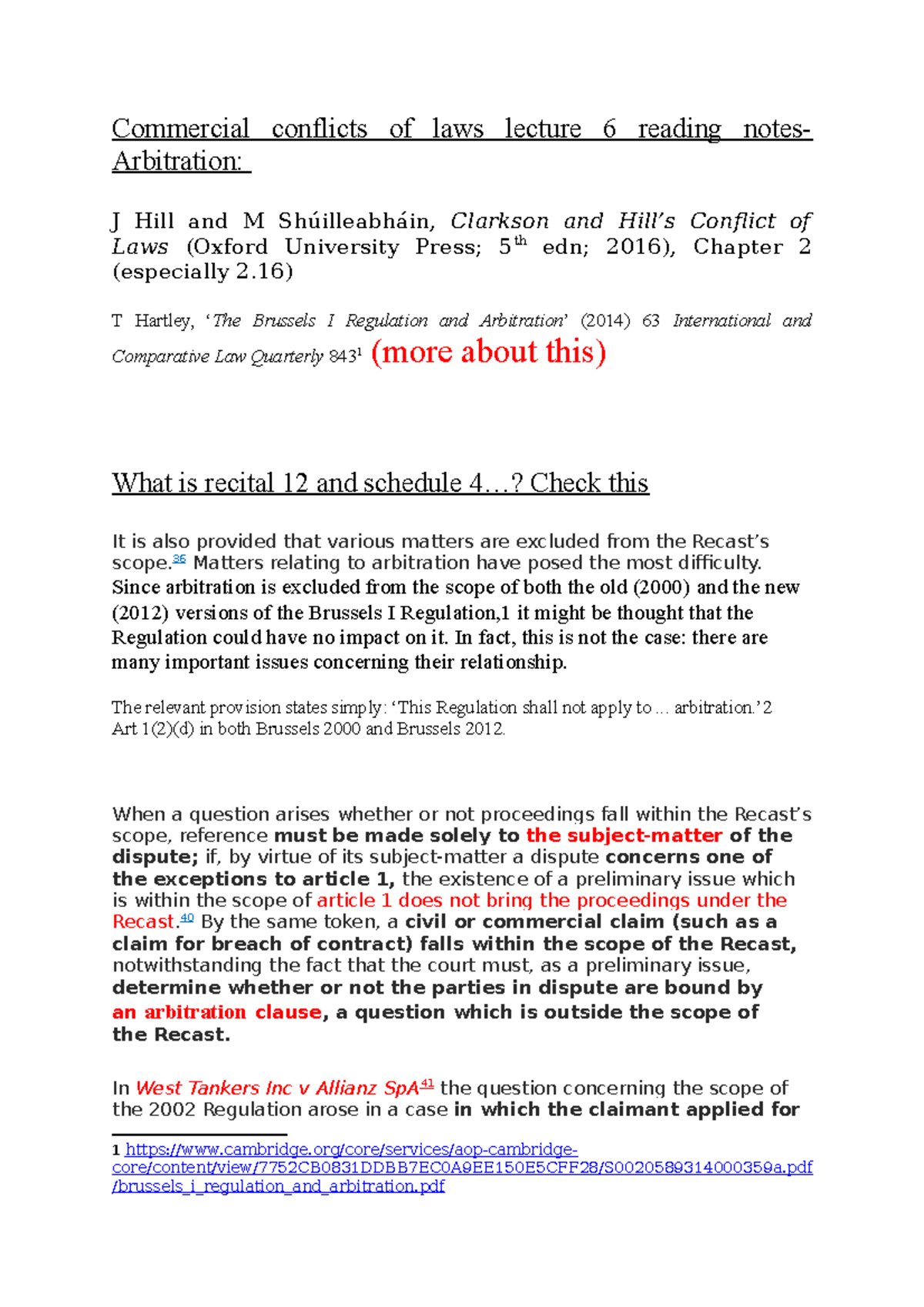 Commercial conflicts of laws lecture 6 reading notes - ..? Check this ...
