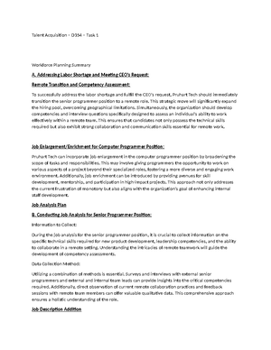 D354 Task 2 Guide - Guide for the work - D354: Talent Acquisition Task ...