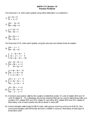 Sec 1.5, Pr Prob - Worksheet - MATH 1111 Section 1. Practice Problems ...