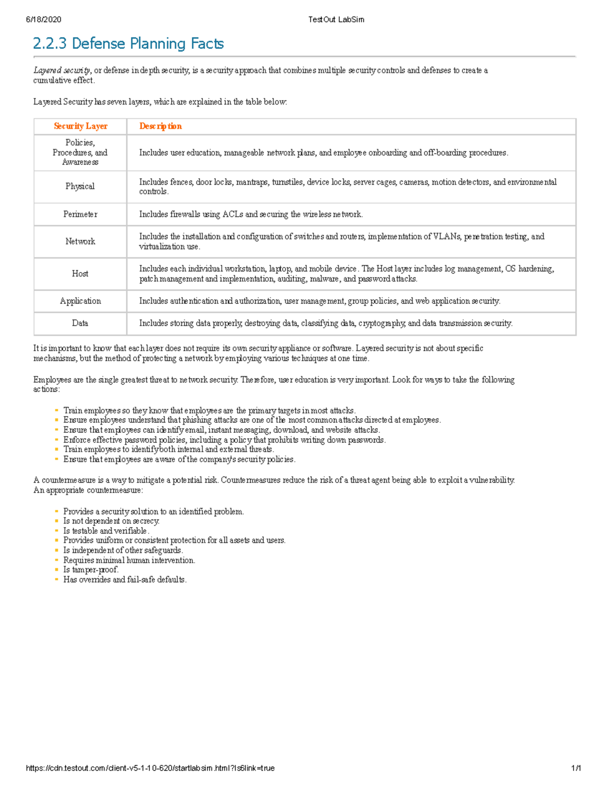 Defense Planning Facts - 6/18/2020 TestOut LabSim - Studocu