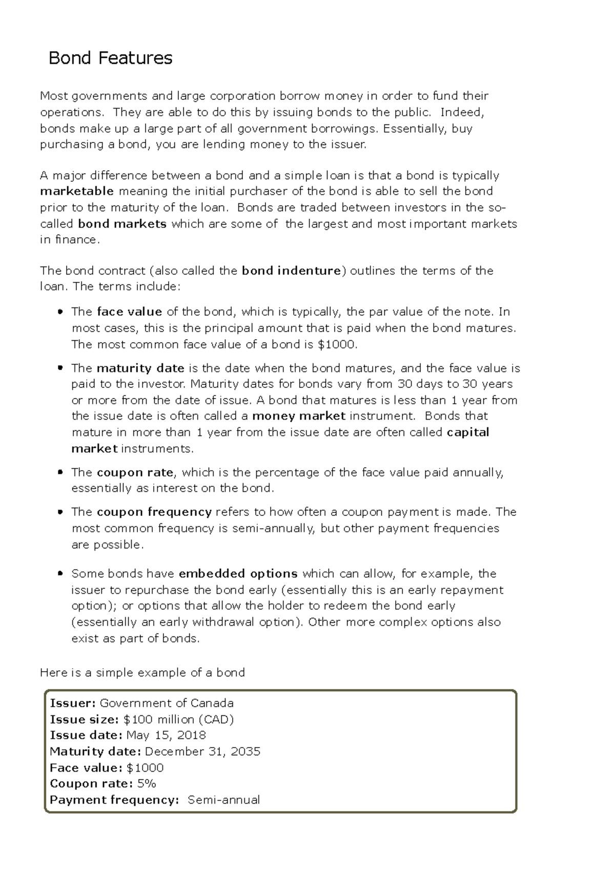 UW Möbius - Bond Features 1 - Bond Features Most governments and large ...