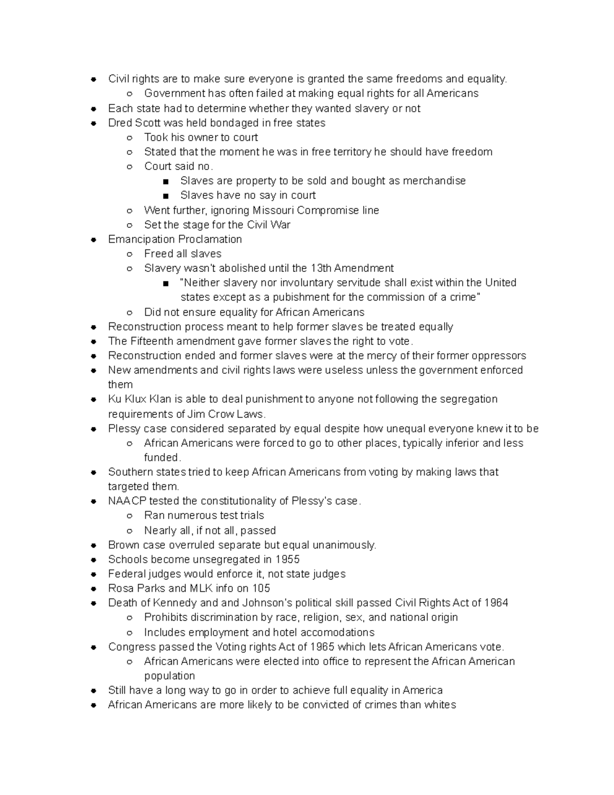 Lecture notes - Jacob Moore - Civil rights are to make sure everyone is ...