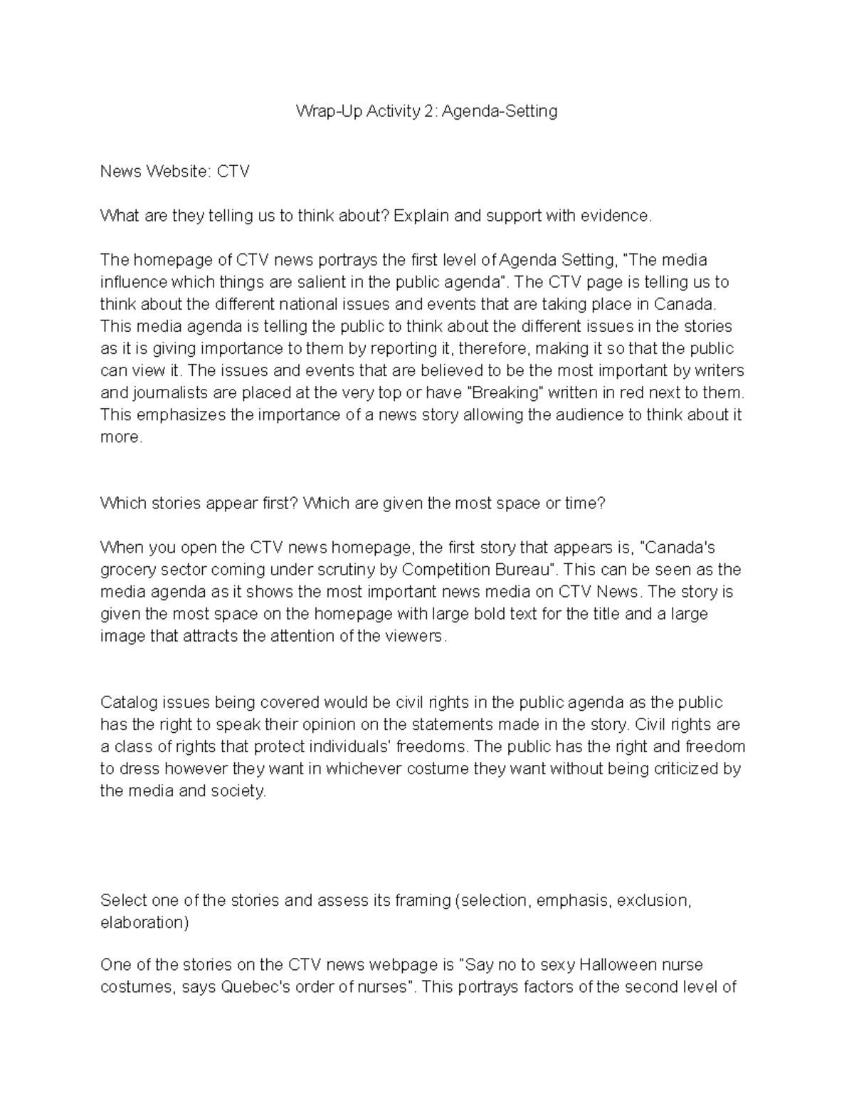 Wrap up 2 - wrap up assignment for in class - Wrap-Up Activity 2: Agenda-Setting News Website ...