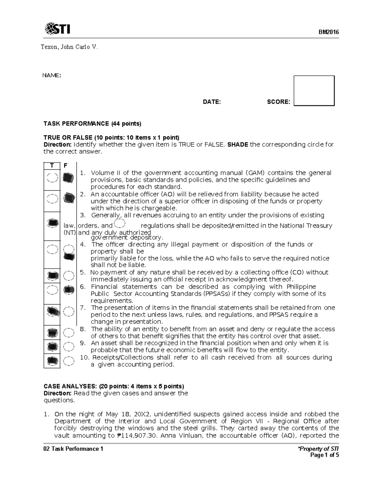 02 Task Performance 1 - 02 Task Performance 1 *Property of STI Texon, John Carlo V. TASK ...