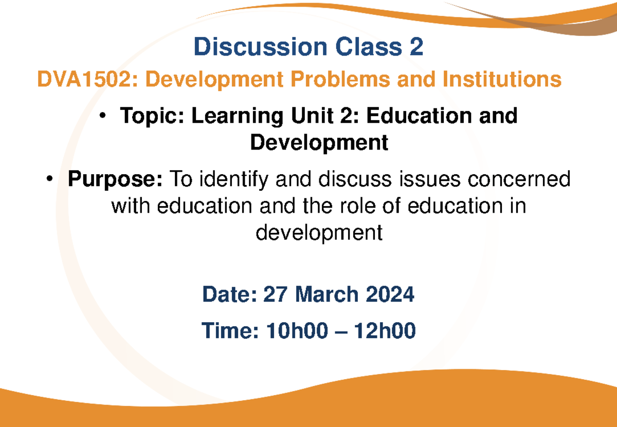 Presentation of the discussion class on Education and Development ...