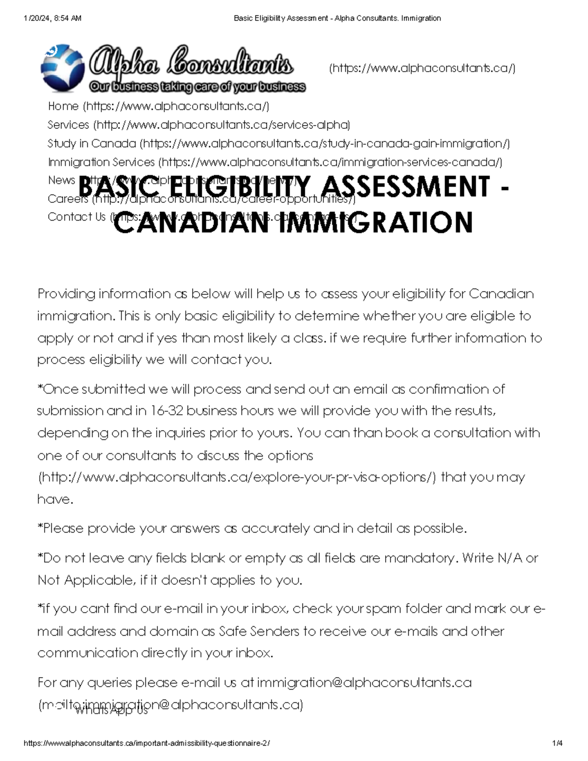 Basic Eligibility Assessment - Alpha Consultants. Immigration ...