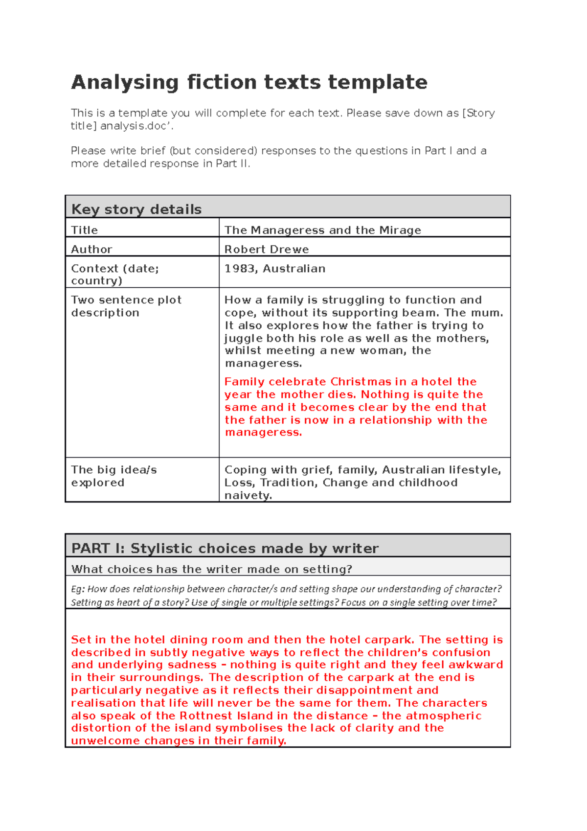 Analysing fiction texts template - Please save down as [Story title ...