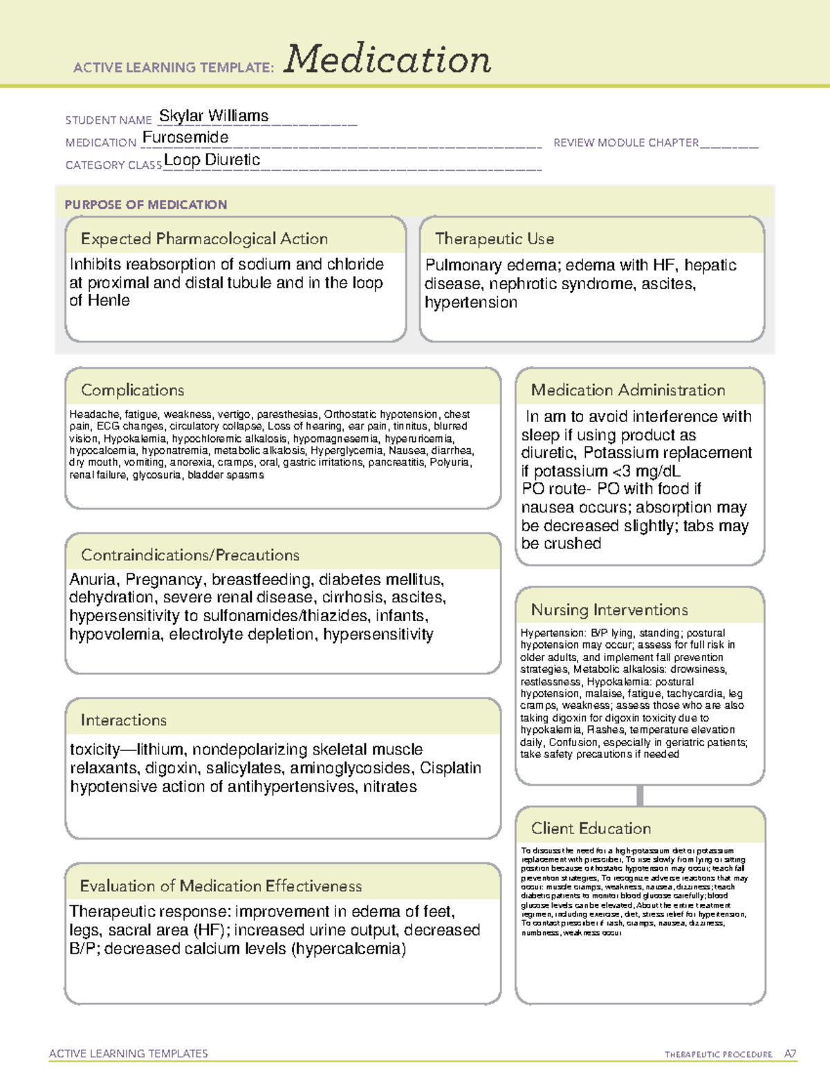 Furosemide - ATI - ACTIVE LEARNING TEMPLATES THERAPEUTIC PROCEDURE A ...