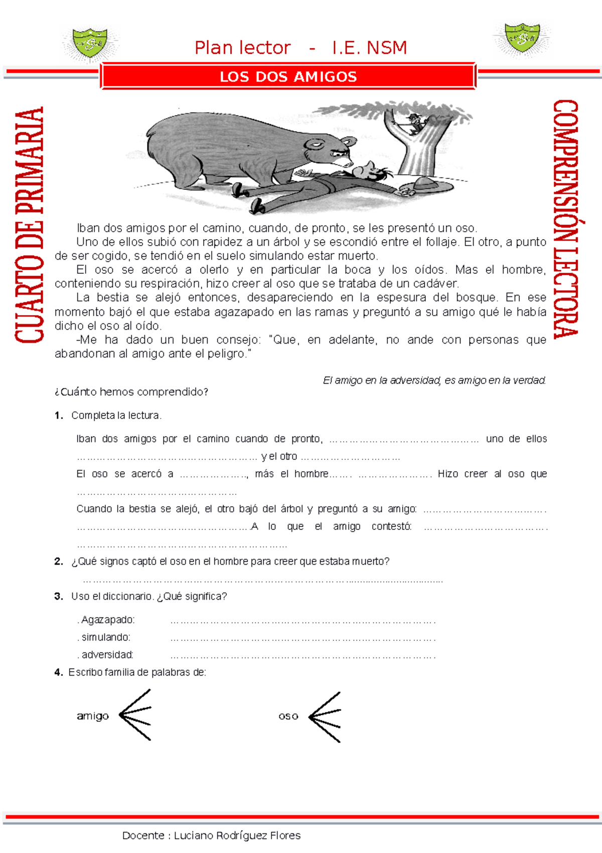 Los Dos Amigos para Cuarto Grado de Primaria - Plan lector - I. NSM ...