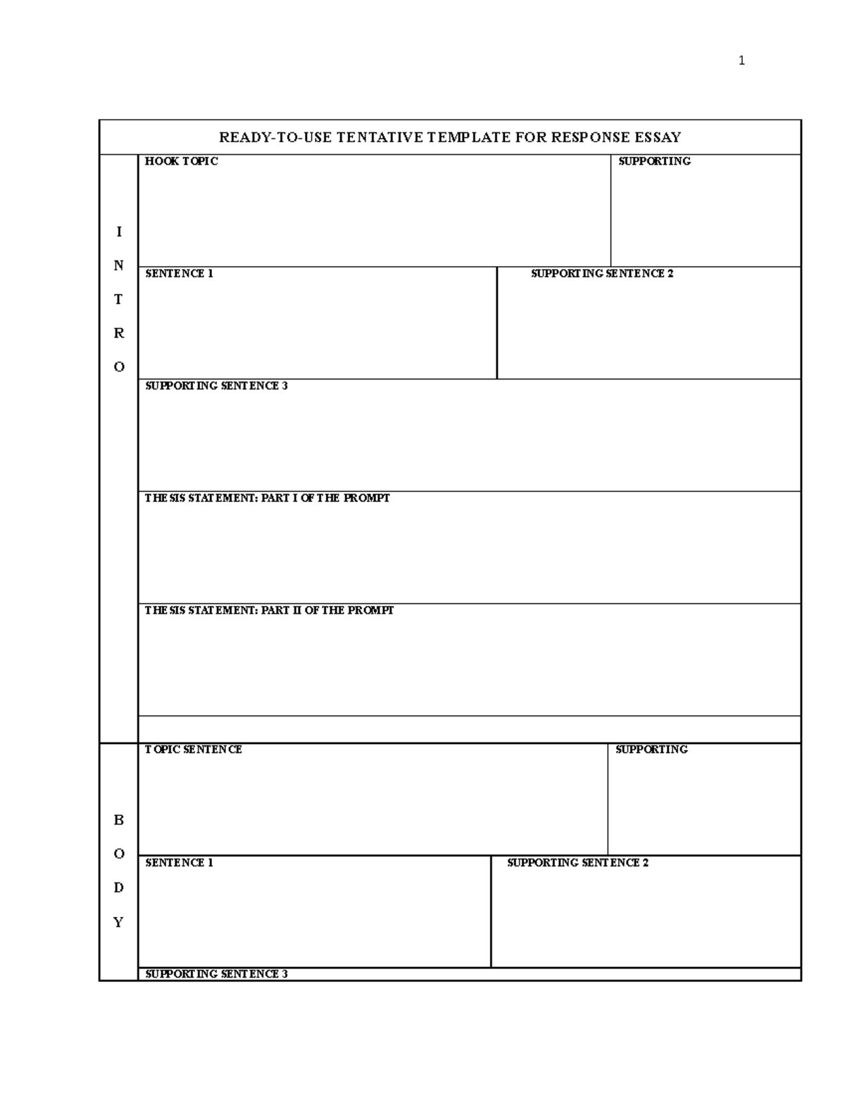 EAP Basic Template for Response Essay - READY-TO-USE TENTATIVE TEMPLATE ...