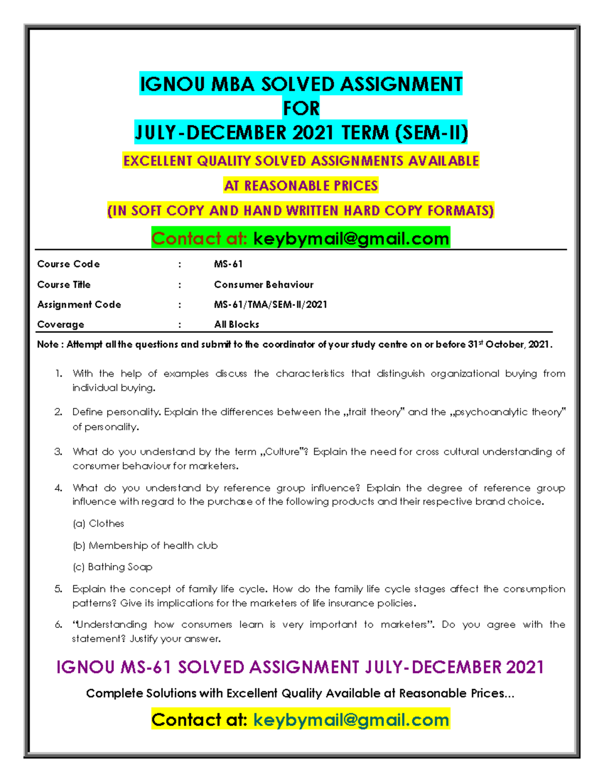 MS-61 SOLVED ASSIGNMENT JULY- DECEMBER 2021 TERM (SEM-II) - IGNOU MBA ...