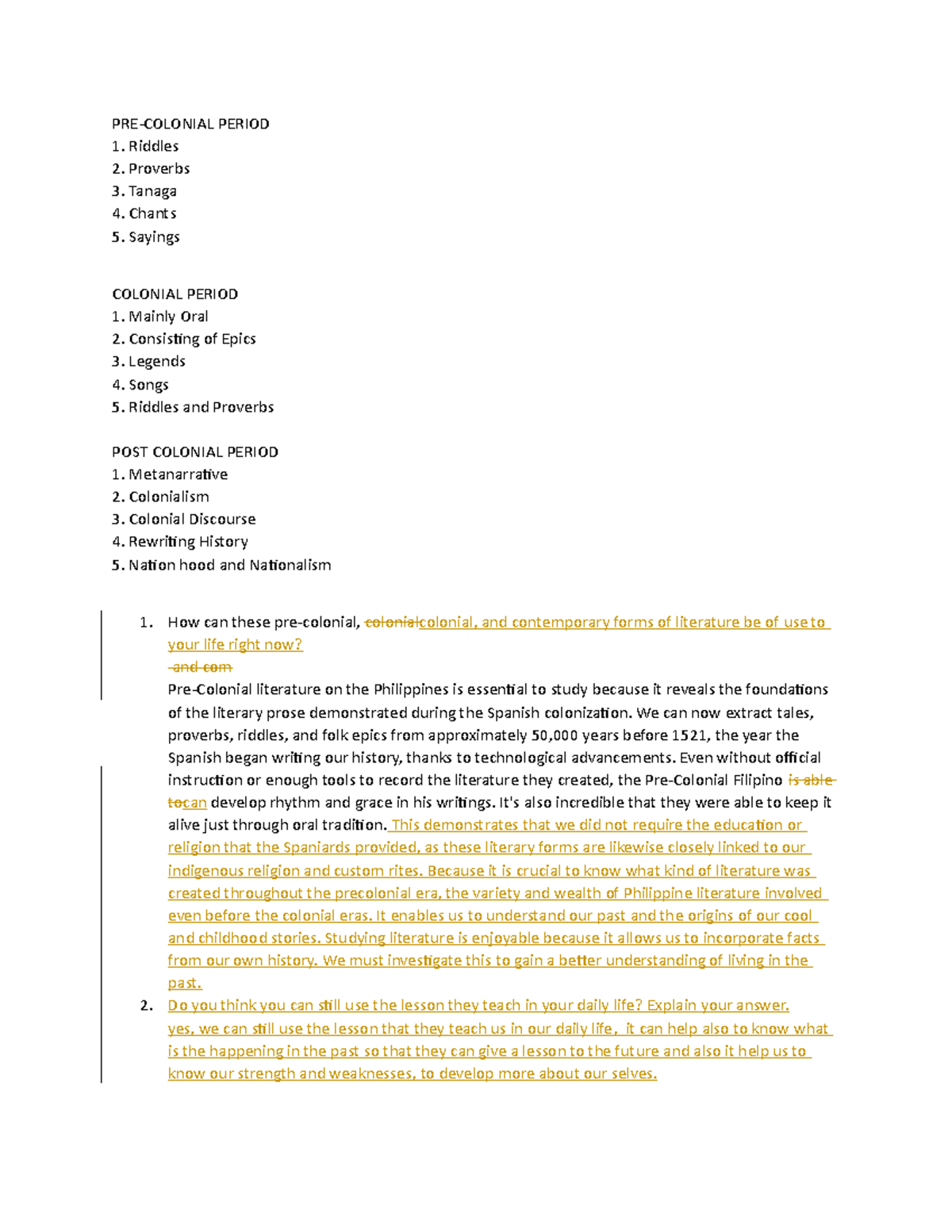 Andak pre colonial period - PRE-COLONIAL PERIOD Riddles Proverbs Tanaga ...
