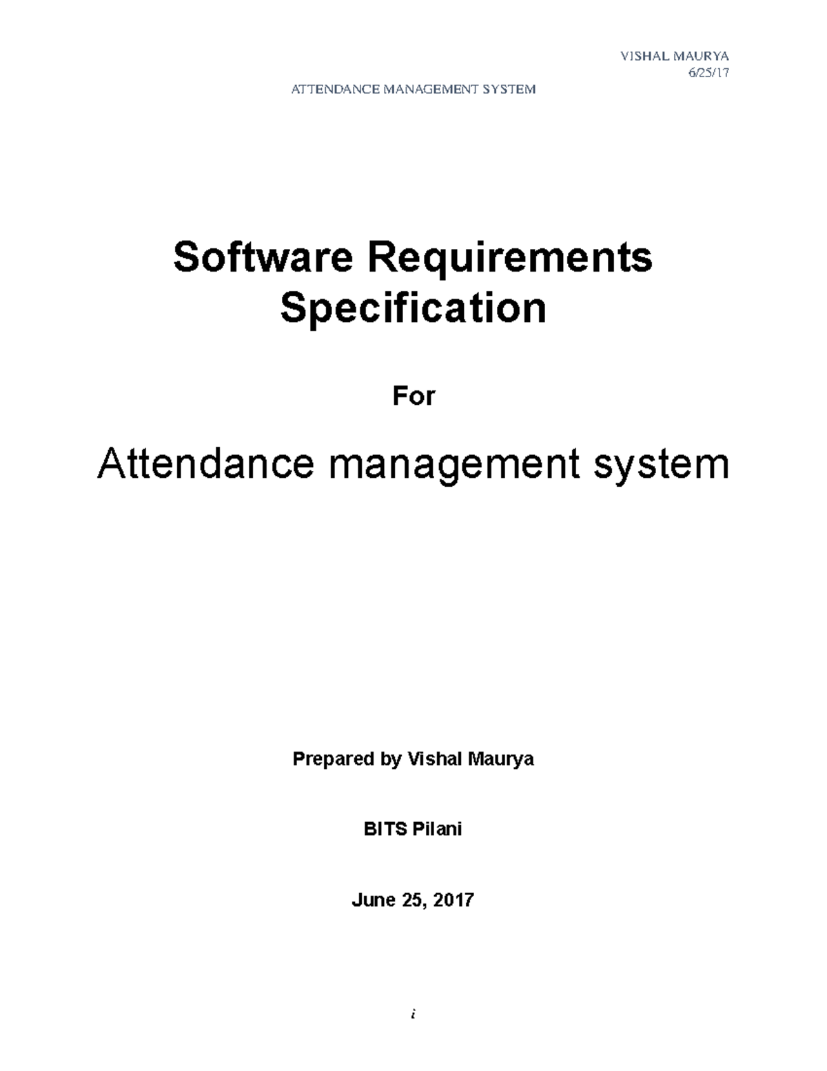 Software Requirements Specification For - 6/25/ ATTENDANCE MANAGEMENT ...