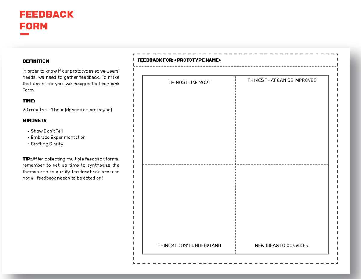 Formulario Feedback para design thinking - FEEDBACK FORM THINGS I LIKE ...