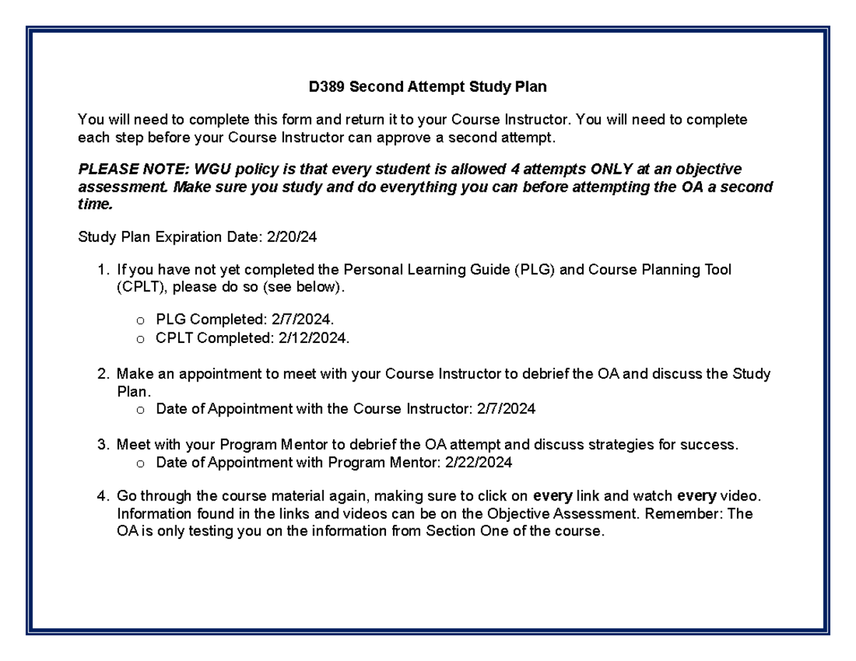 D389 Second Attempt Study Plan 2024 - D389 Second Attempt Study Plan ...