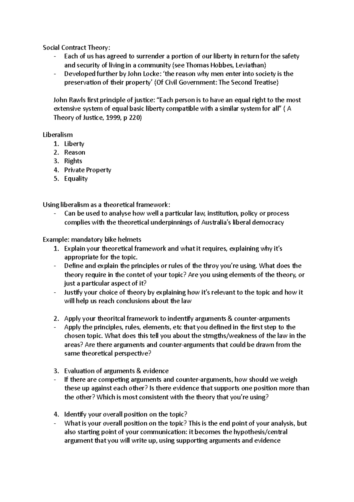 Week 1 - Lecture notes 1 - Social Contract Theory: - Each of us has ...