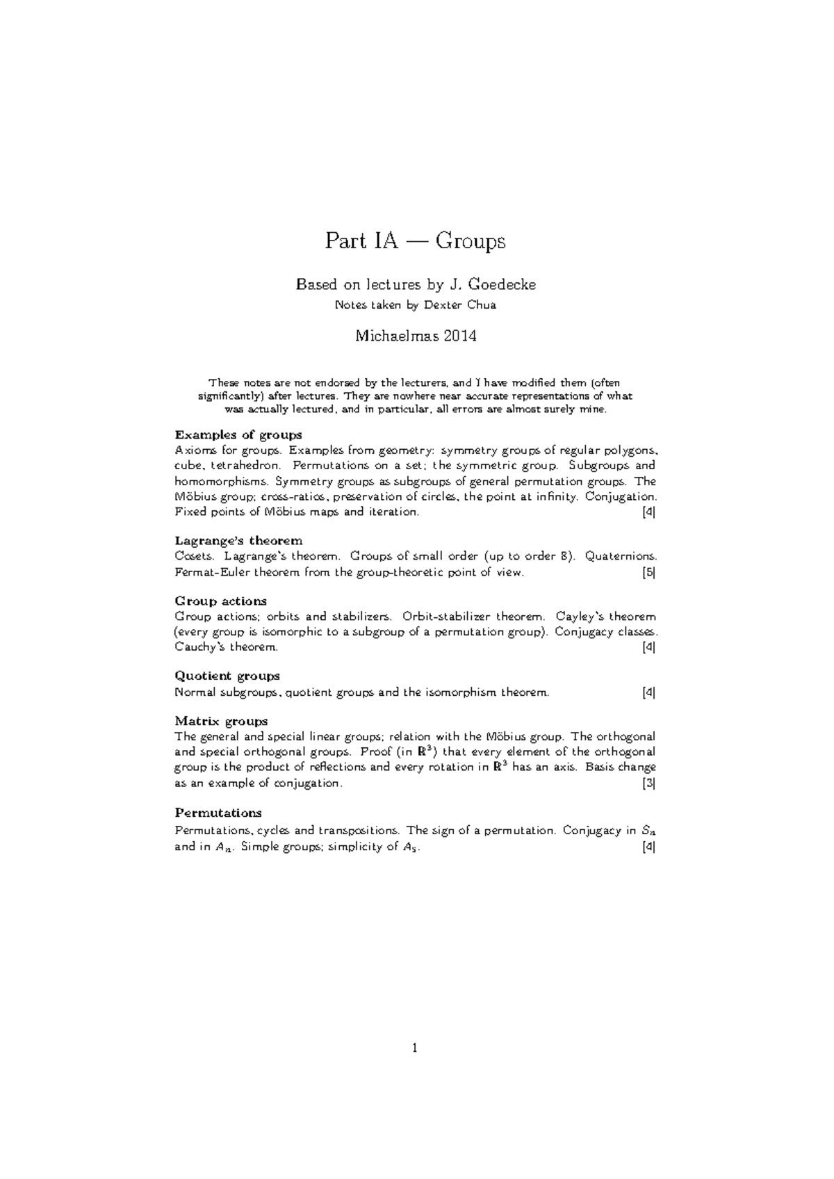Groups - Qzhbsnsnns - Part IA — Groups Based on lectures by J. Goedecke ...