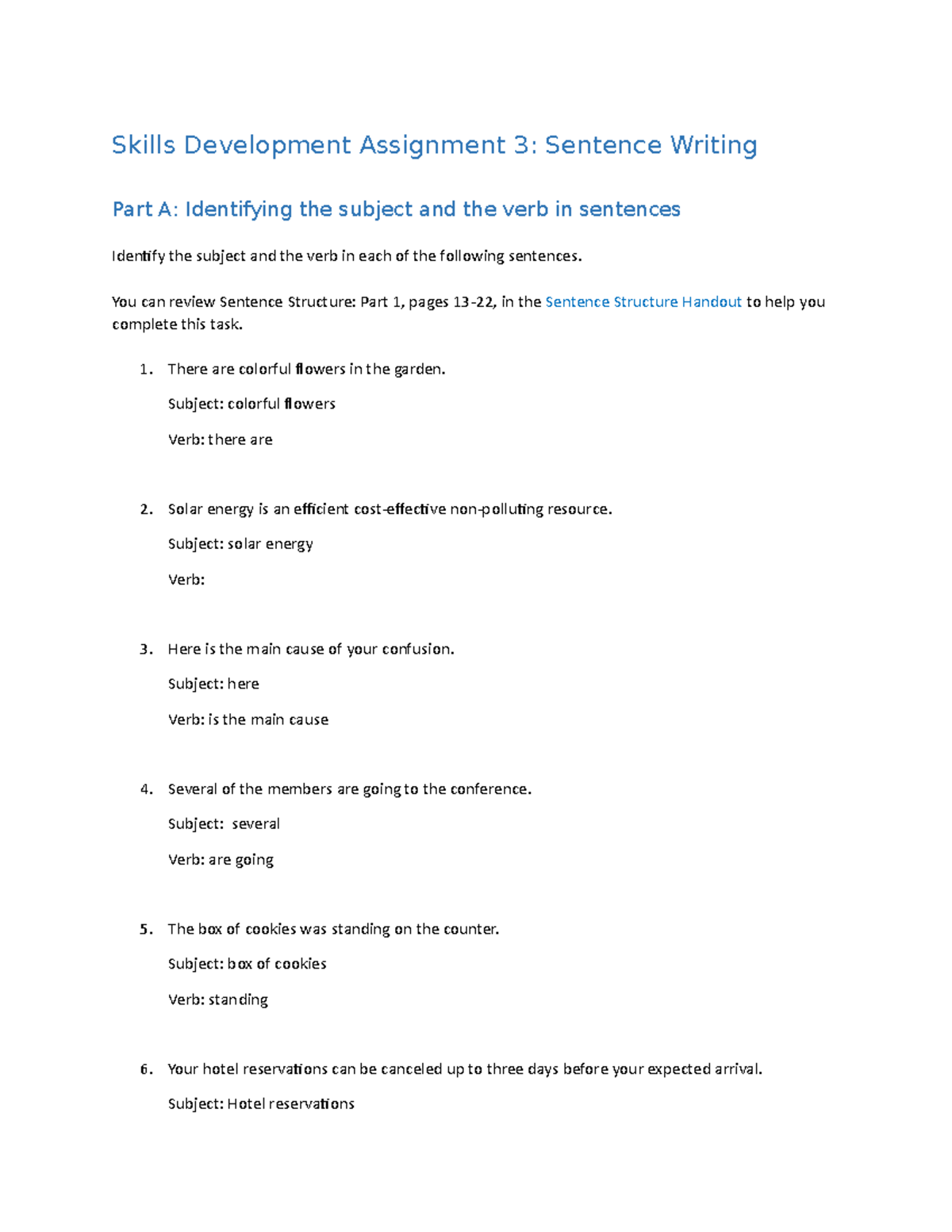 Skill Development Assignment 3 Sentence Writing - Skills Development ...