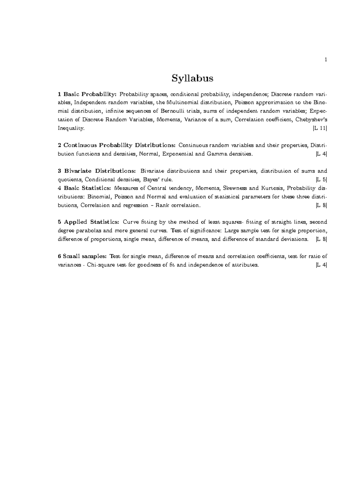 BS-M201 - dfa - ####### 1 Syllabus 1 Basic Probability: Probability ...