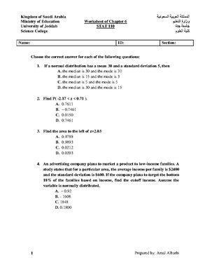 Worksheet 3 - whw - Name: ID: Section: WORKSHEET CHAPTER 3 1 - A ...