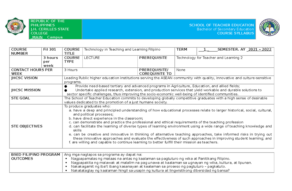 Syllabus FIL 301 TL - University of the Philippine System Pamamahayag ...