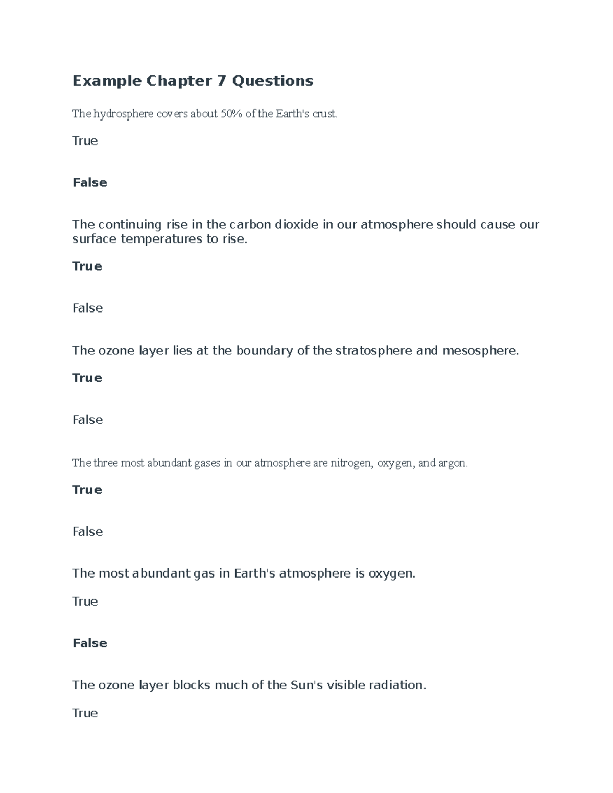 Example Chapter 7 Questions - Example Chapter 7 Questions The ...