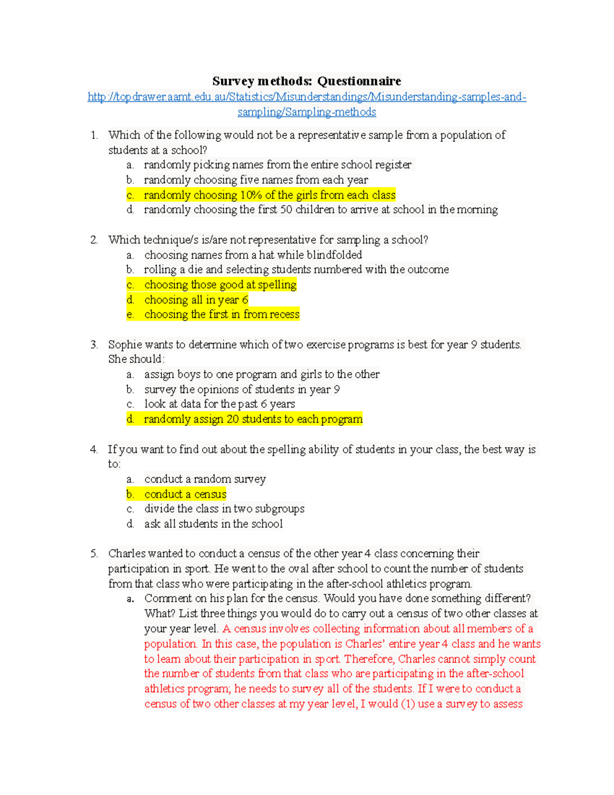 PSYC Research Methods - Sampling Activity - Survey methods ...